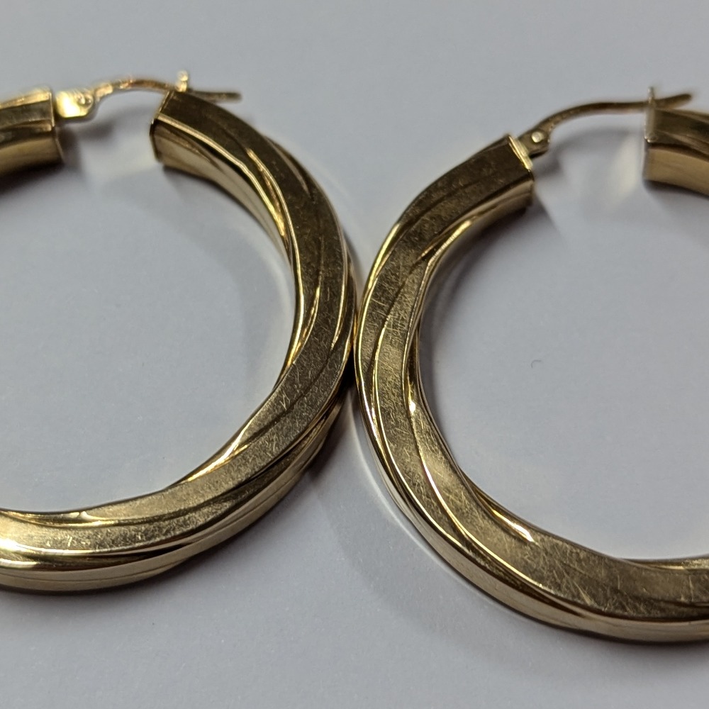 9ct Gold Twisted Square Tube Round Hoop Earrings - Own4Less